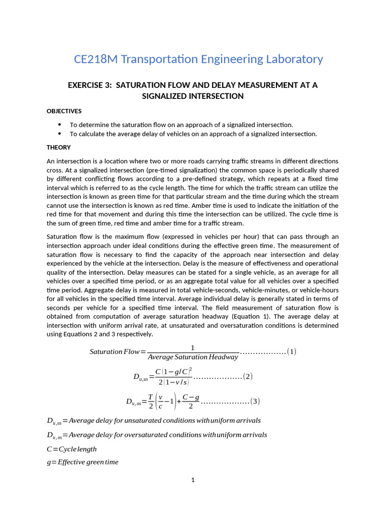 Saturation Flow and Delay Study_Manual (1) | PDF | Traffic Light | Traffic