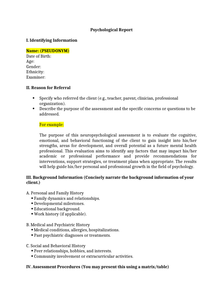 Psychological-Report FORMAT | PDF | Psychology | Psychiatry