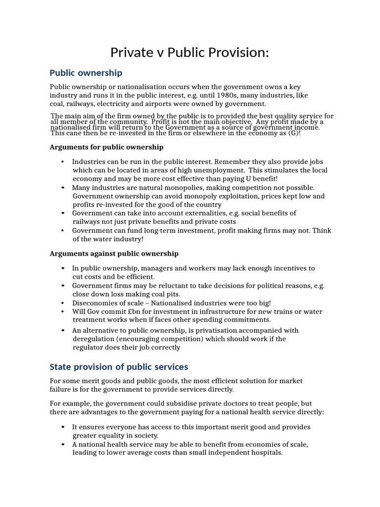 Private V Public Provision | PDF | Privatization | Public–Private ...