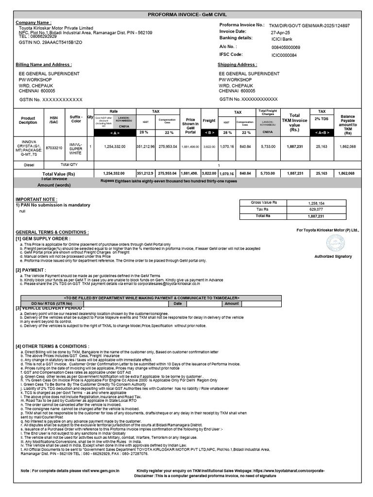 Crysta G 7s MT - Imvvl - Gem - Ee, WRD | PDF | Taxes | Invoice