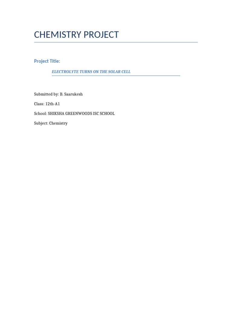 Electrolyte Solar Cell Project | PDF | Solar Cell | Electricity