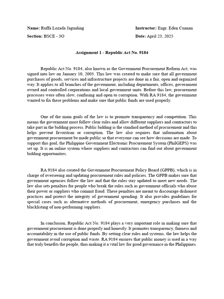 Overview of Republic Act No. 9184 | PDF | Economies | Justice