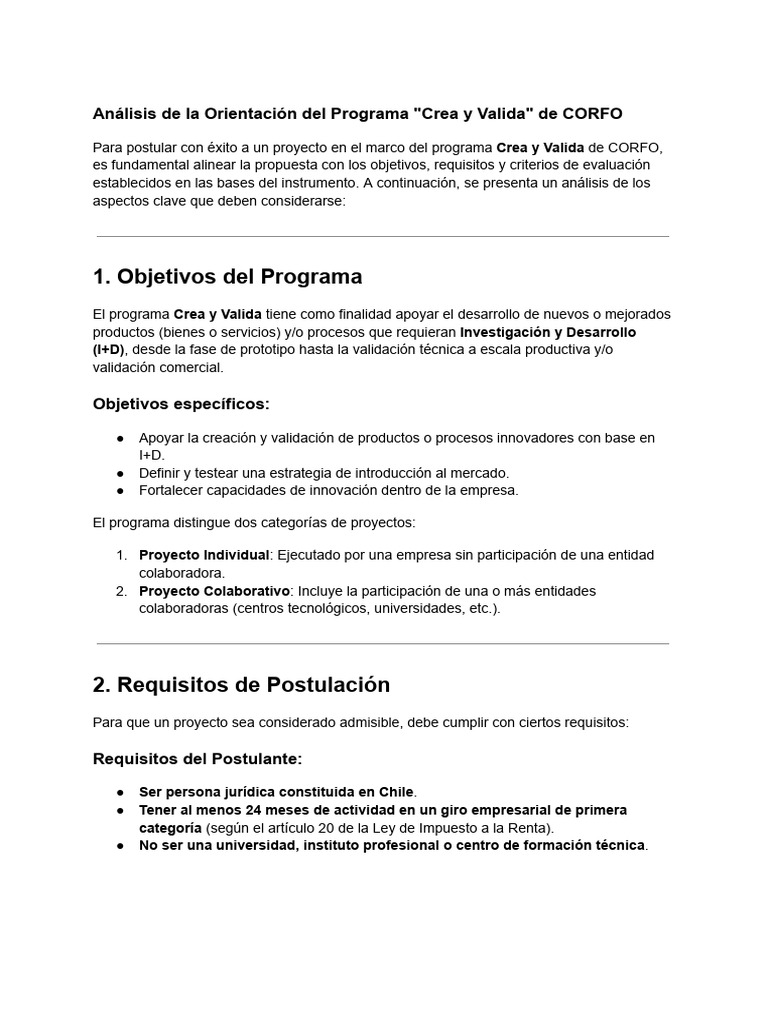Análisis de La Orientación Del Programa - Crea y Valida - de CORFO ...