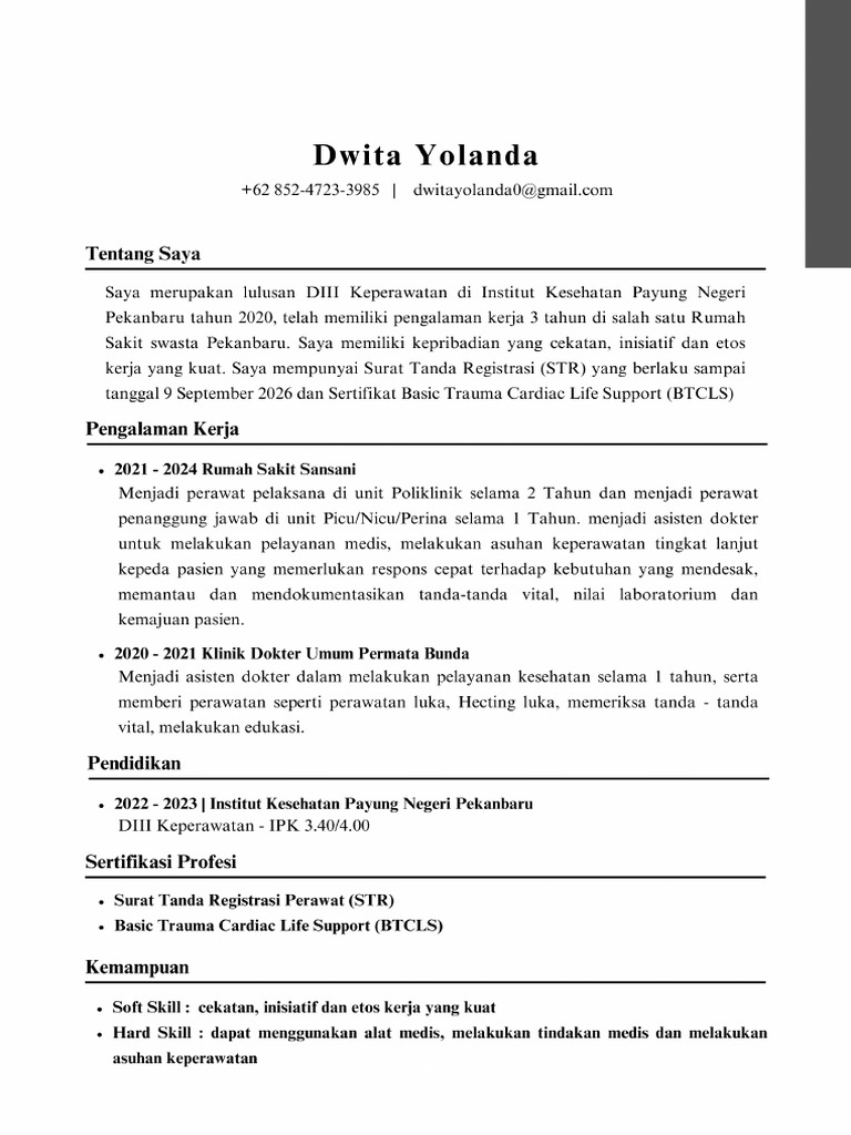 CV Dwita Yolanda | PDF