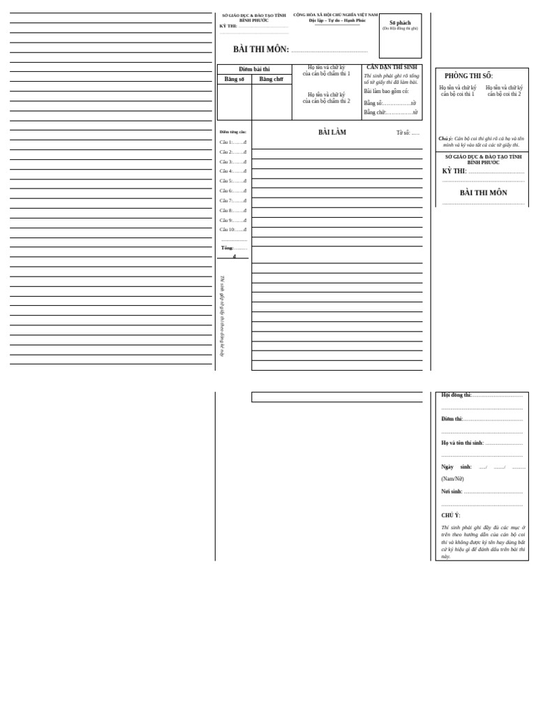 Mau giay thi A3 - Thi THPT le van bo (bgd) | PDF