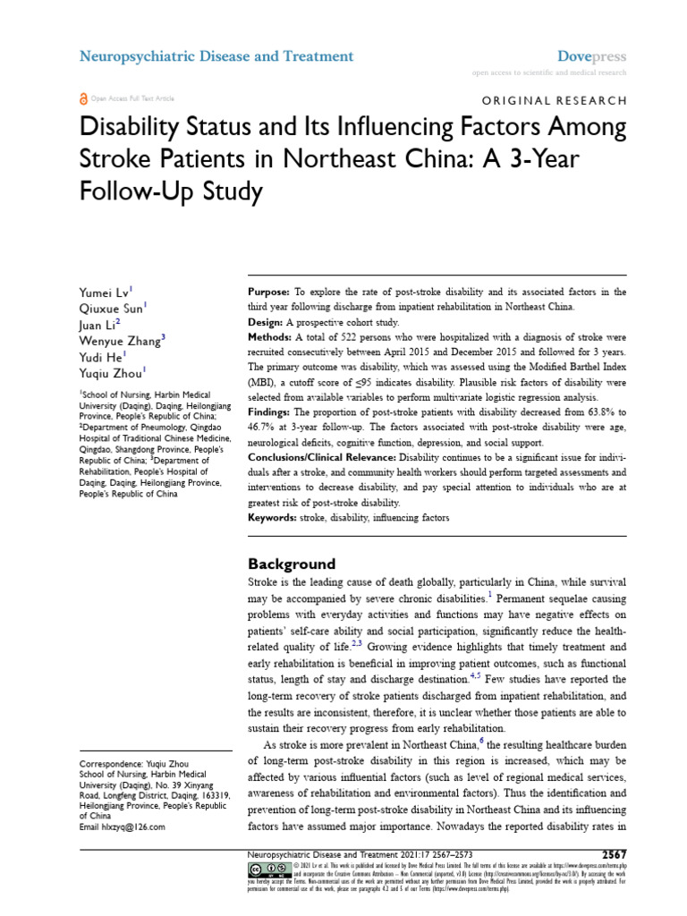Disability Status and Its Influencing Factors Amon | PDF | Stroke | Physical Therapy