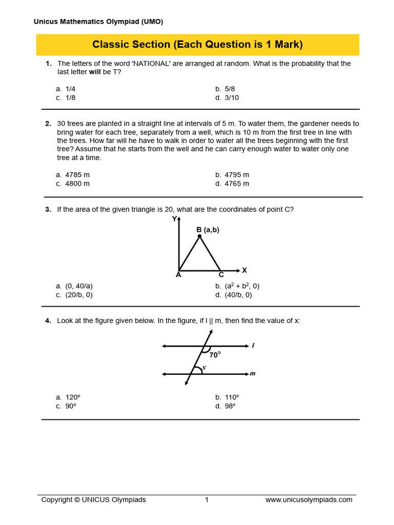 UMO Sample Paper For Class 11 2 | PDF