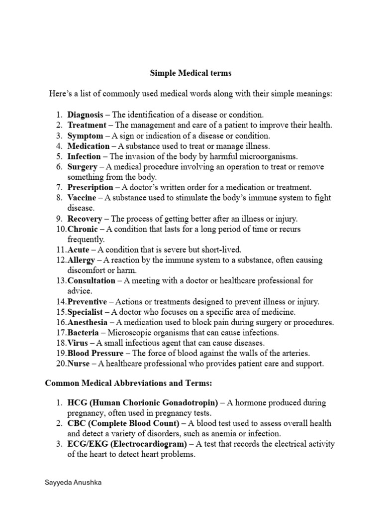 Common Medical Terms Explained | PDF | Blood | Infection