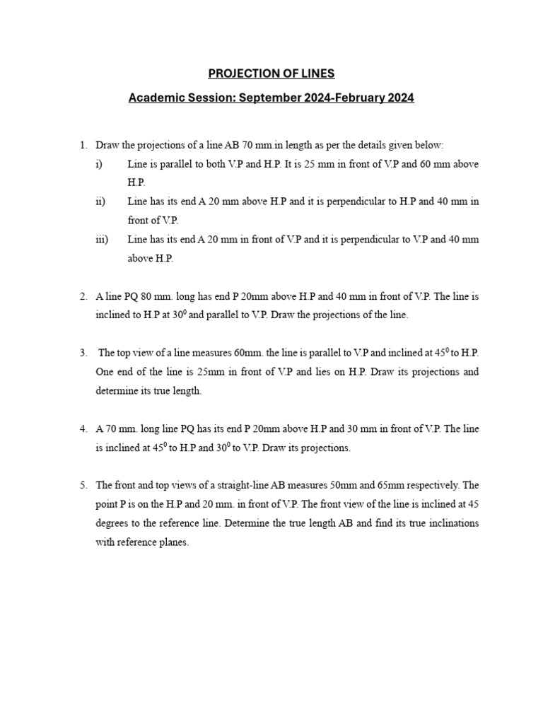 Sheet-2 - Projection of Lines | PDF