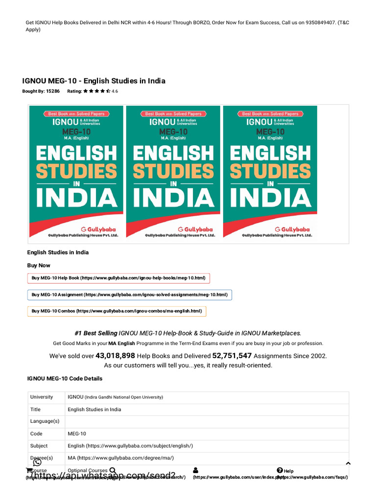 IGNOU MEG-10 - English Studies in India | PDF | American Literature ...