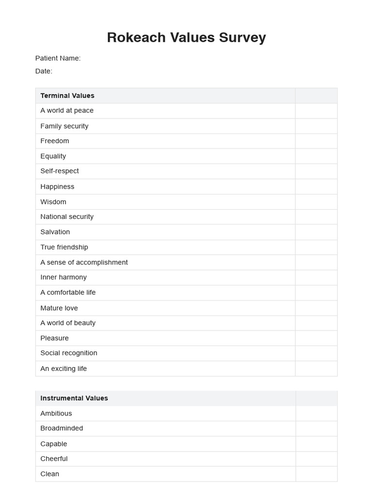 64ab66769aa6a67097243da1 - Rokeach Values Survey - Sample Template ...