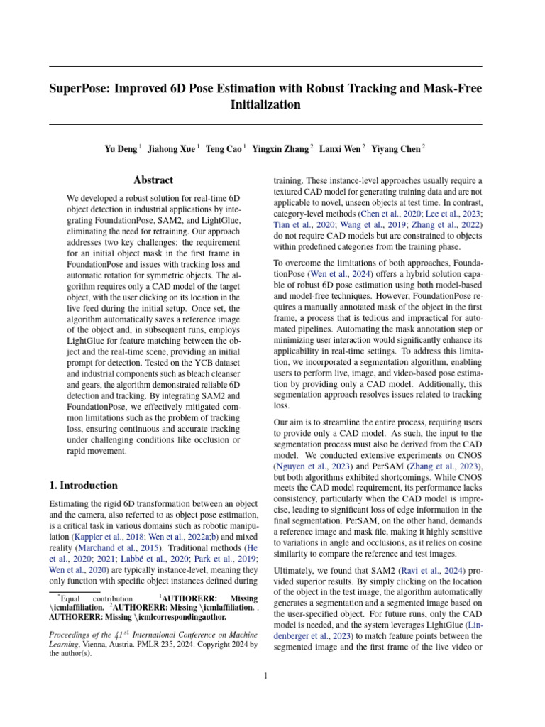 SuperPose: Improved 6D Pose Estimation With Robust Tracking and Mask-Free Initialization | PDF ...