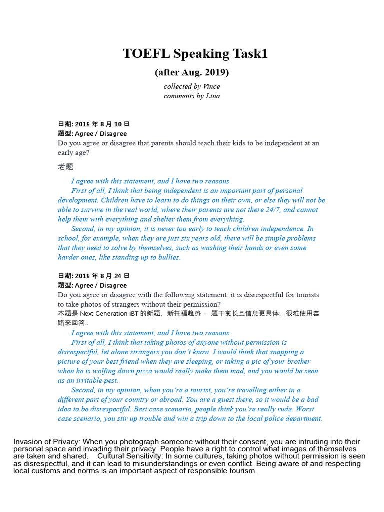 TOEFL Speaking Task 1 Samples | PDF