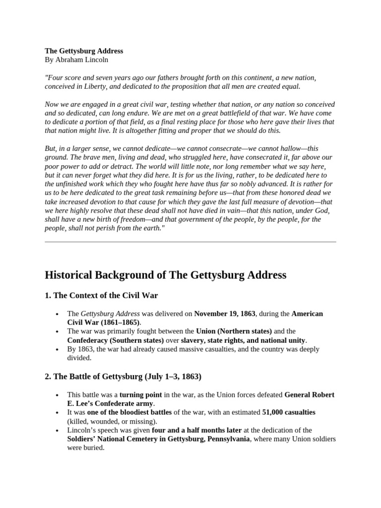 The Gettysburg Address-OUTLINE | PDF | Abraham Lincoln