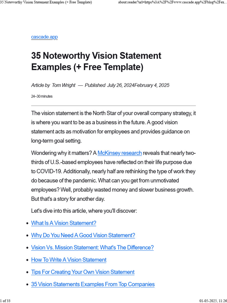 Vision Statement Examples & Template | PDF | Brand | Strategic Planning