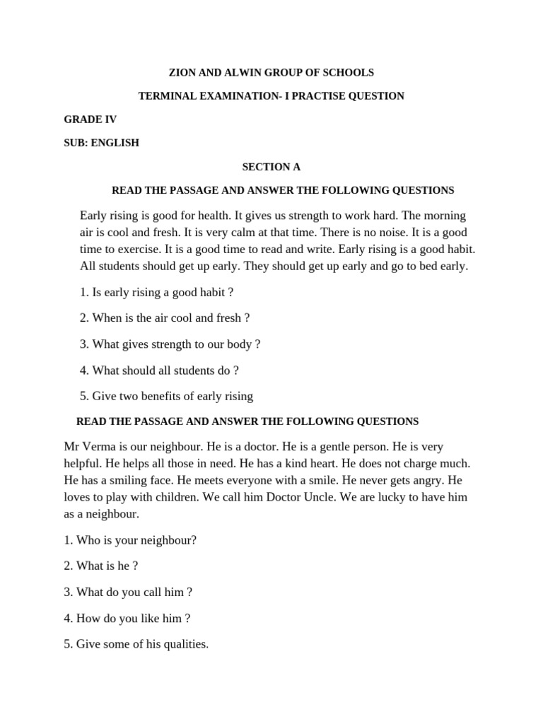 Practise Questions English Grade 4 | PDF | Linguistic Morphology ...