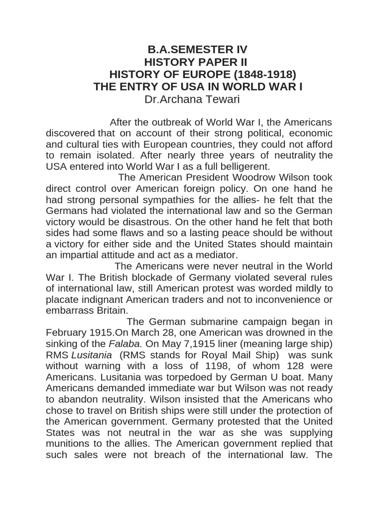 USA's Entry into World War I Explained | PDF | Conflicts | Military