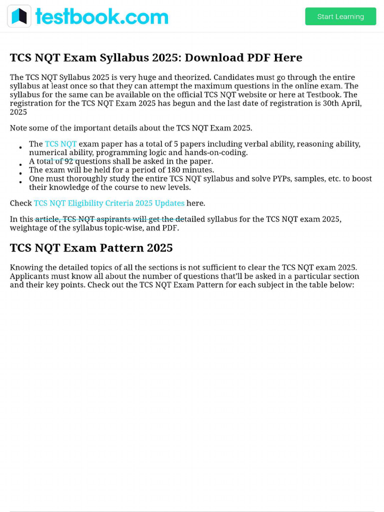 TCS NQT Exam Syllabus 2025_ Download PDF Here | PDF