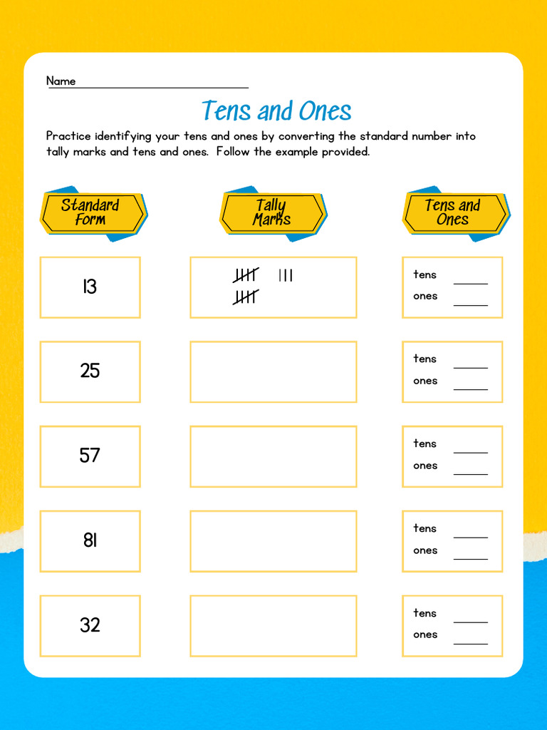 Tens and Ones and Tally Marks Illustrated Activity Worksheet | PDF