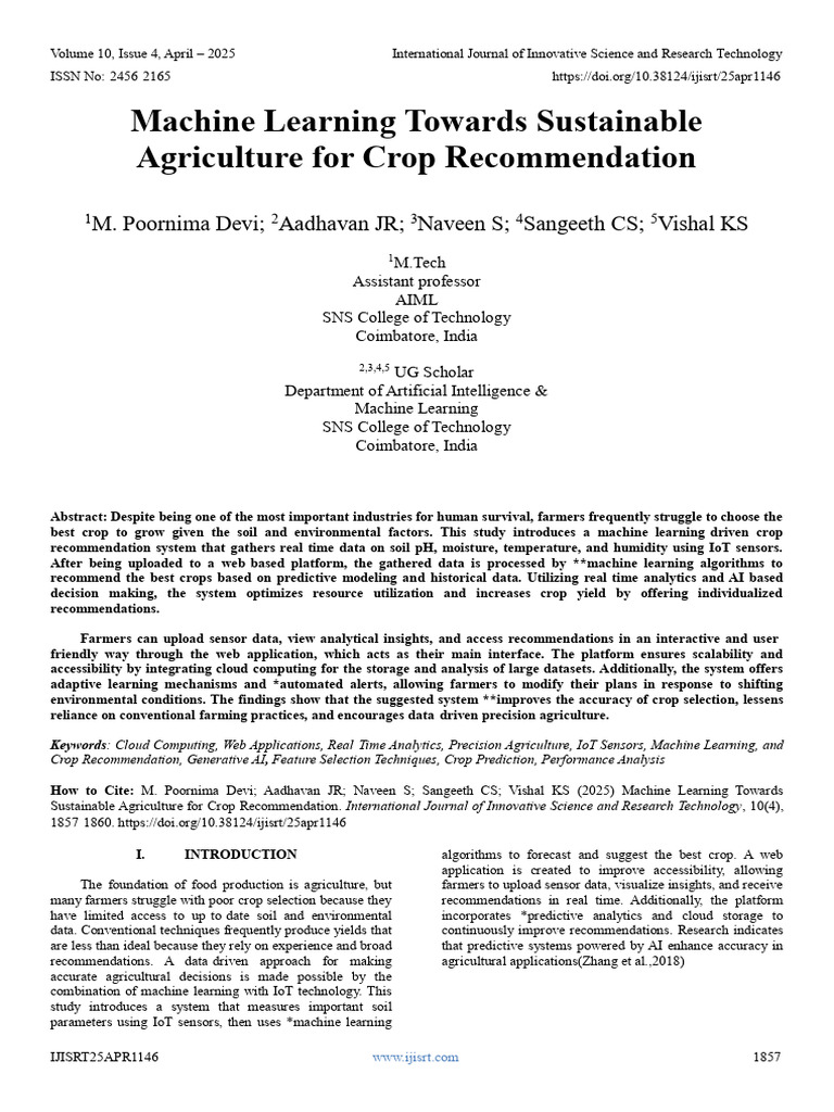 Machine Learning Towards Sustainable Agriculture For Crop ...