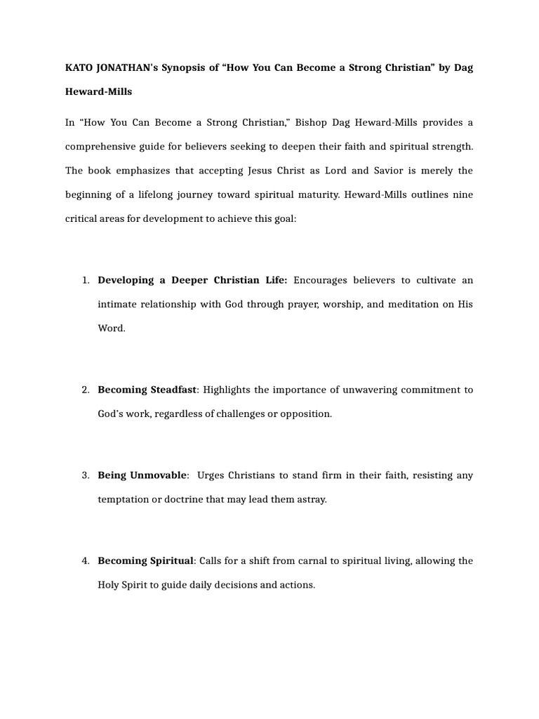 KATO JONATHAN's SYNOPSIS On How To Become A Strong Christian | PDF | Faith | Love
