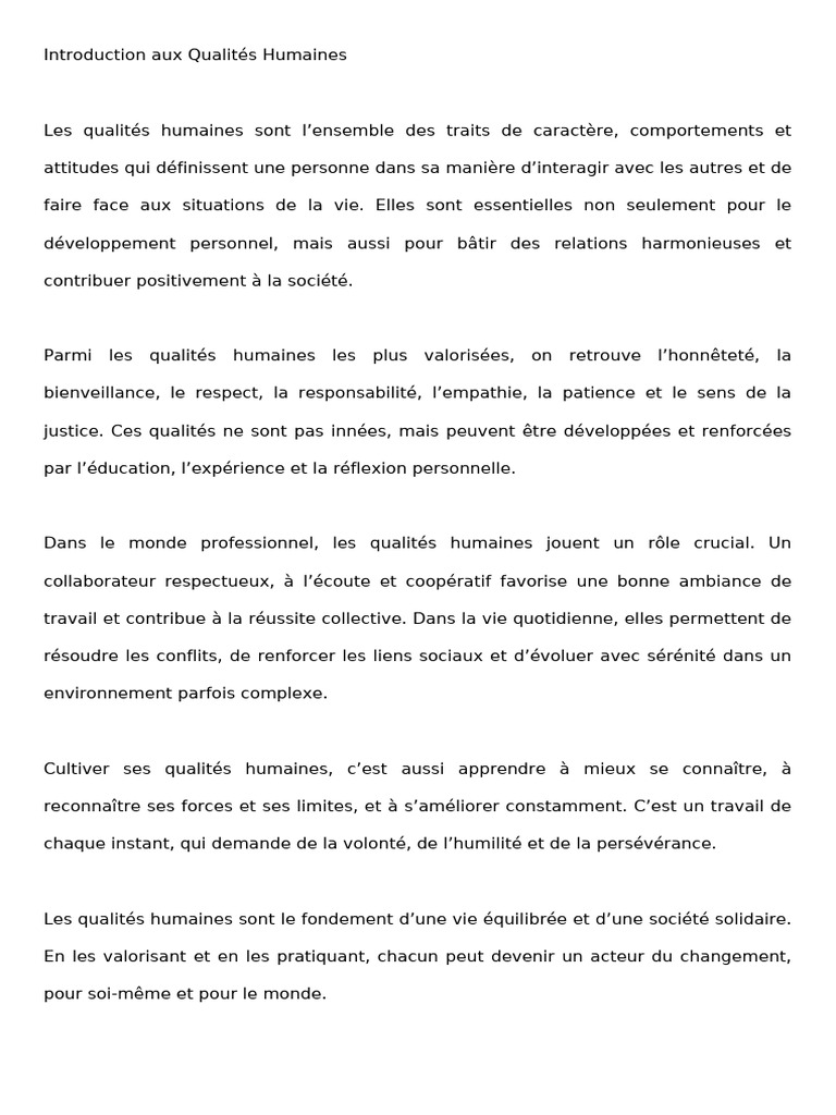 Qualités humaines : clés du succès social | PDF