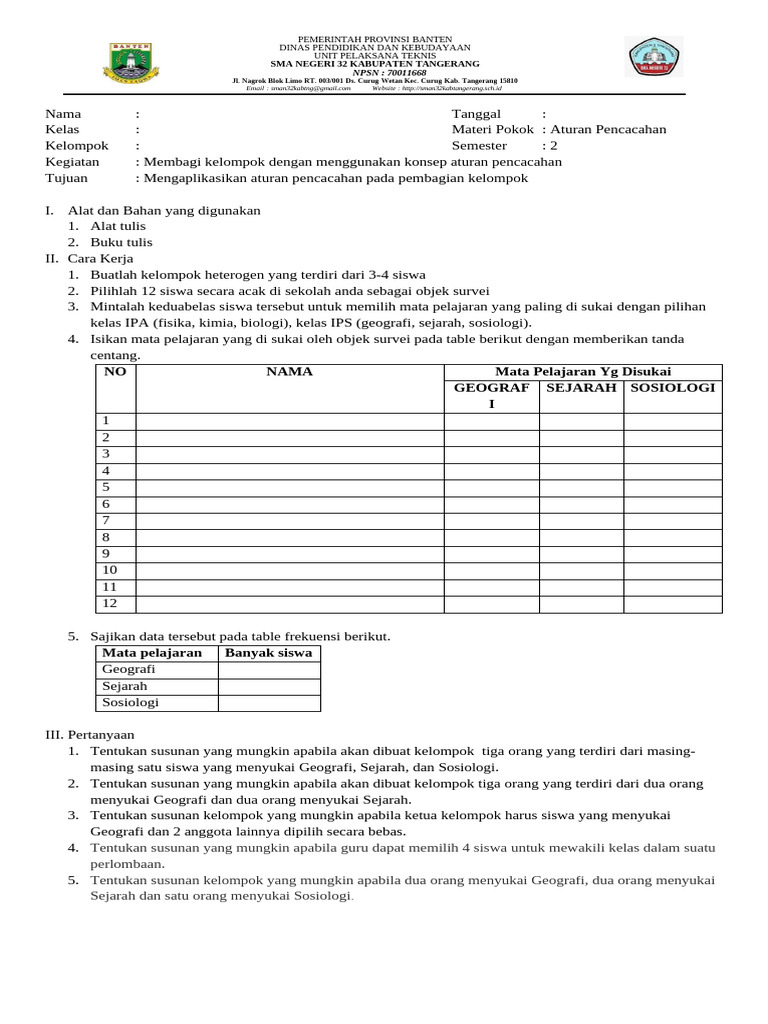 LKPD MTK W Kelas Ipa | PDF