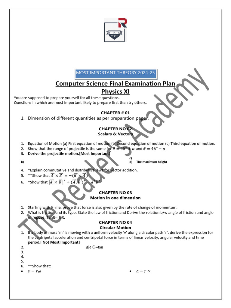 Comprehensive Exams Important Question For Computer Science 2024-25 ...
