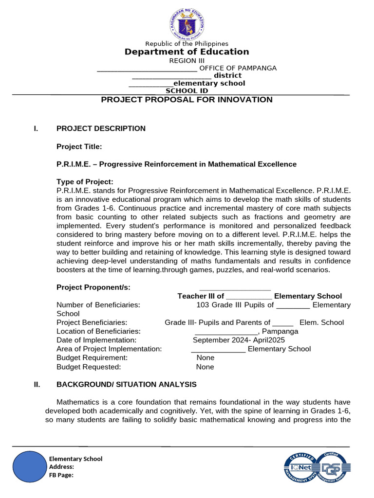 P.R.I.M.E. Math Excellence Proposal | PDF | Mathematics | Learning
