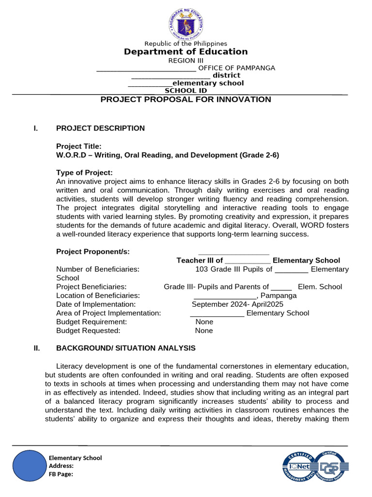 Project-Proposal-For-W.O.R.D. (Writing, Oral Reading, and Development) | PDF | Reading ...