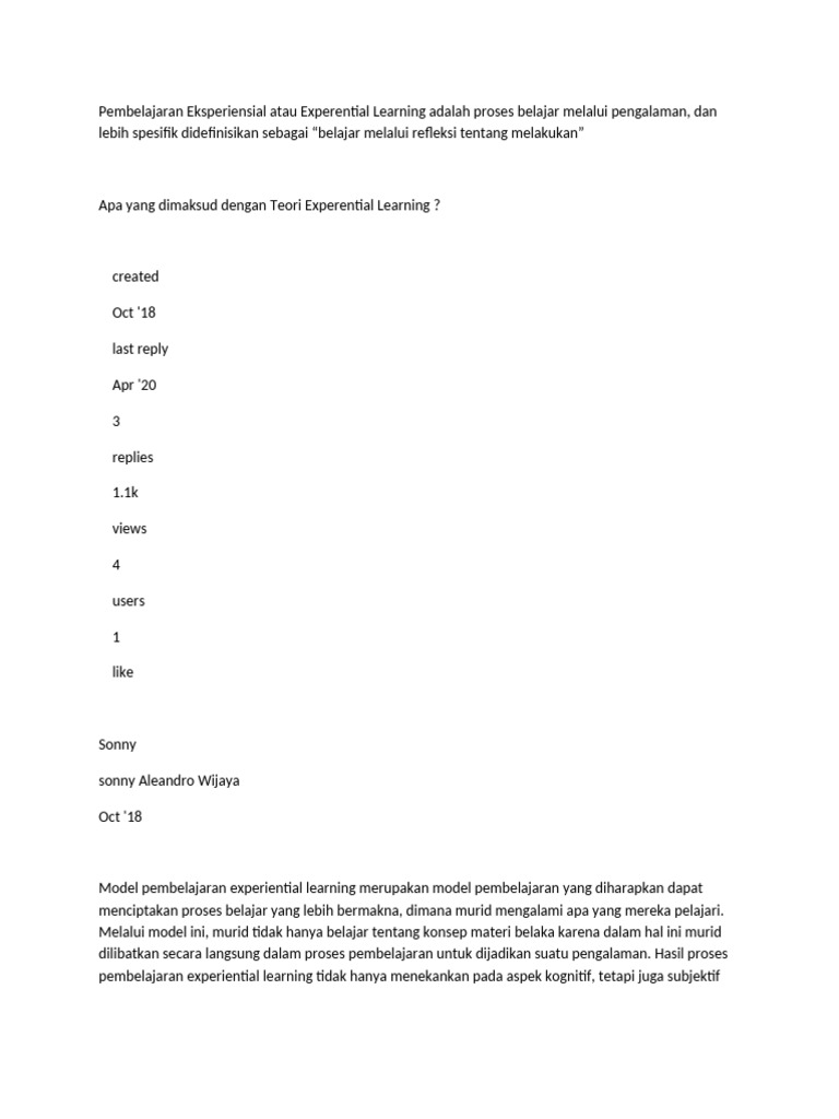 Penerapan Pembelajaran Eksperiensial | PDF