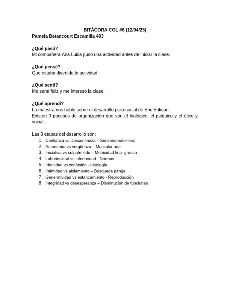 Bitácora Col 6 | PDF