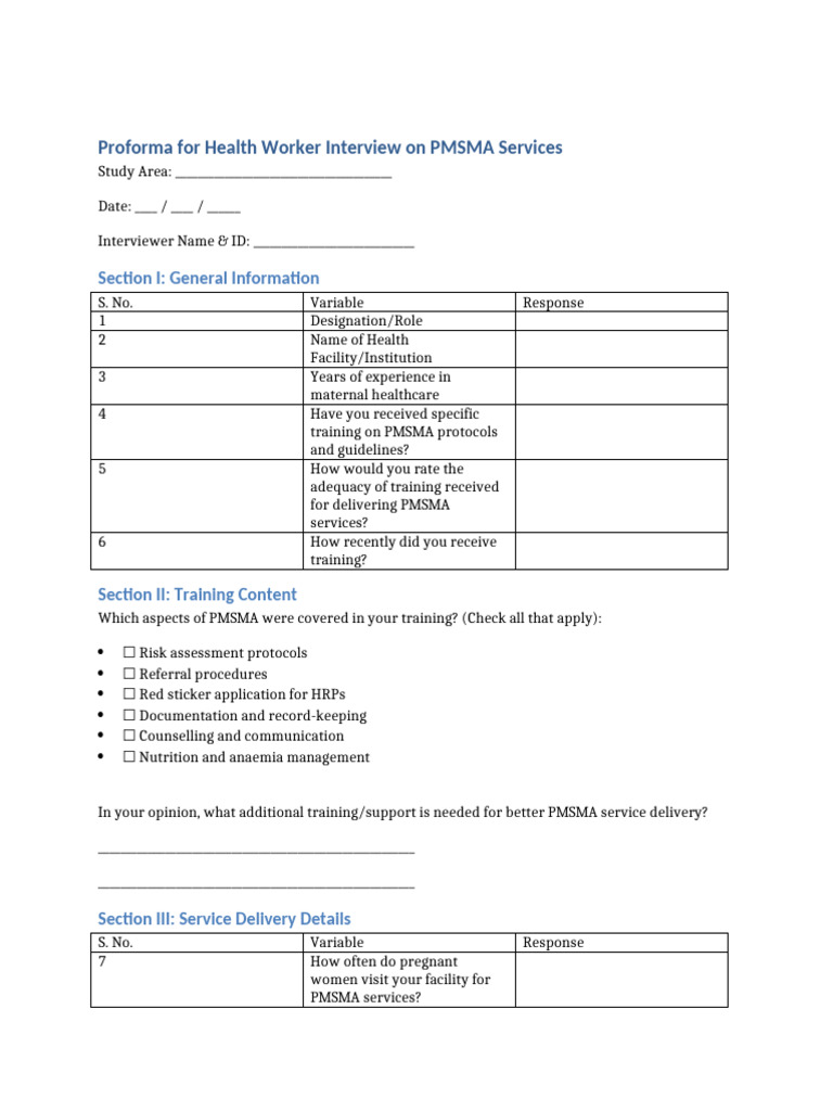 PMSMA HealthWorker Proforma | PDF | Maternal Health | Pregnancy