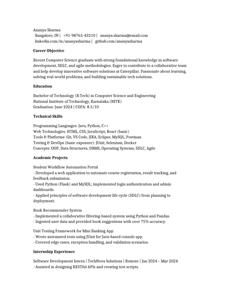 Ananya_Sharma_Fresher_Resume | PDF