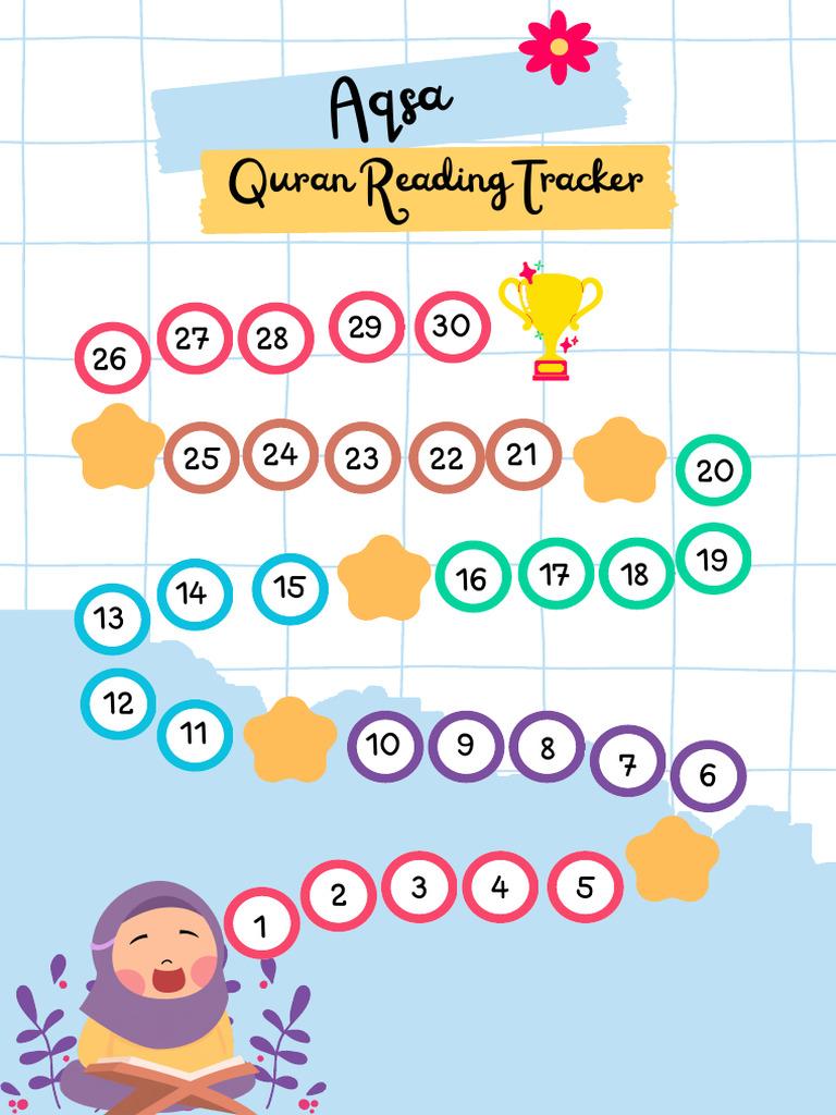 Colorful Cute Quran Reading Tracker A4 Document | PDF