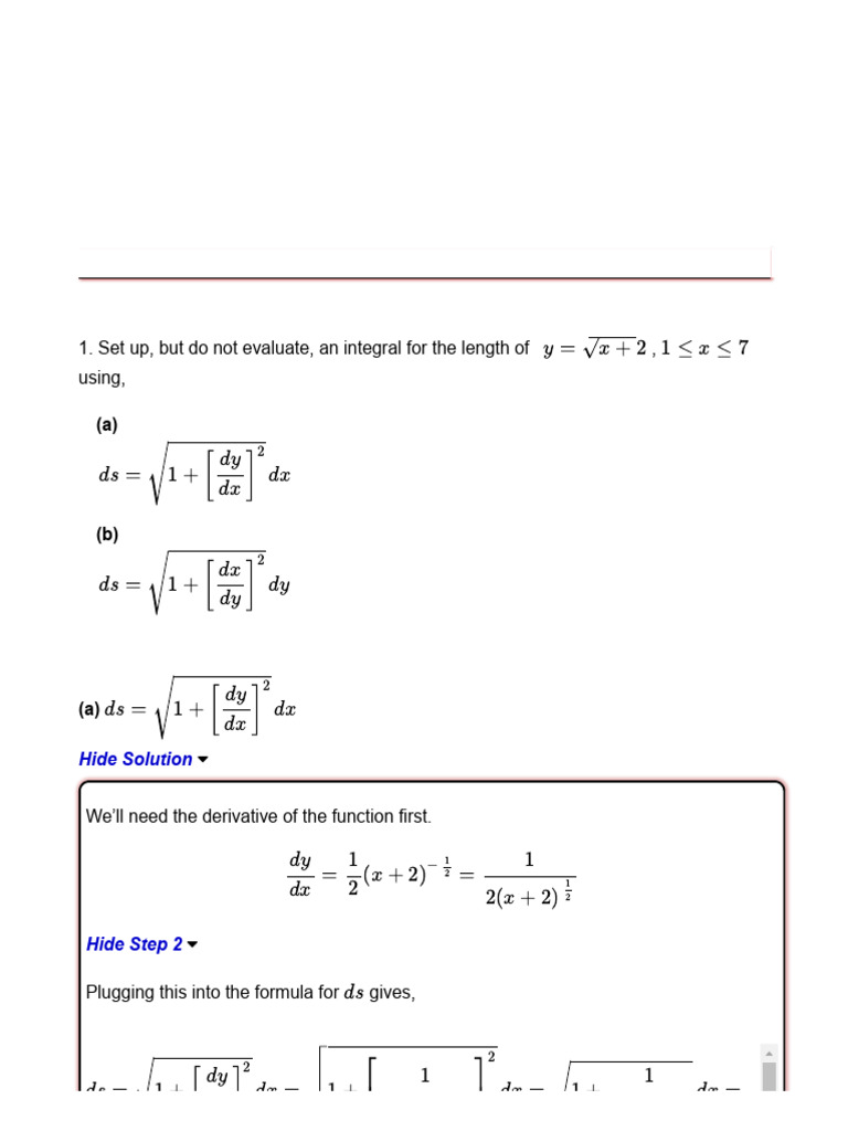 Arc Length Integral Setup Guide | PDF | Mathematical Relations ...