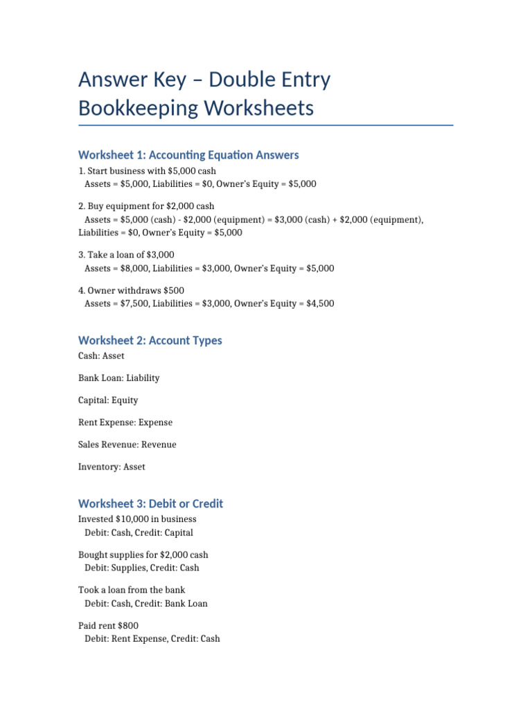 Double Entry Bookkeeping Answer Key | PDF