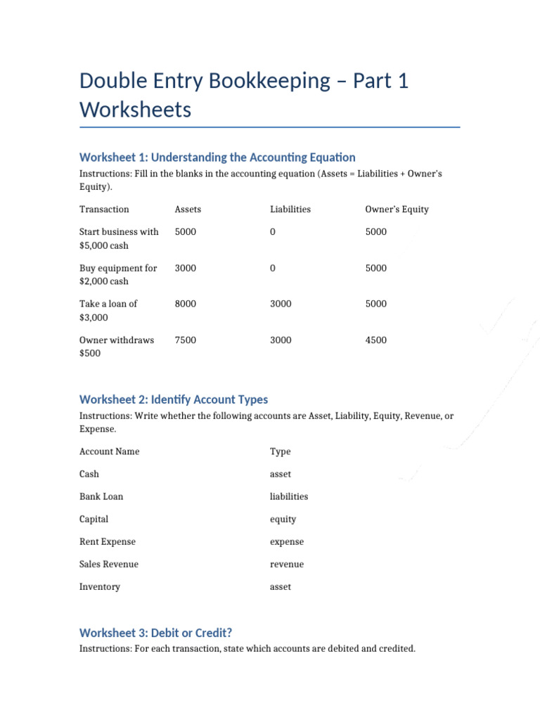 Double_Entry_Bookkeeping_Worksheet | PDF