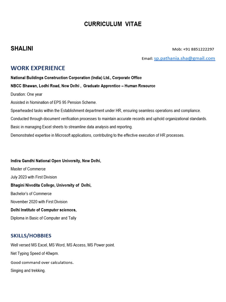 Shalini Cv 1 | PDF