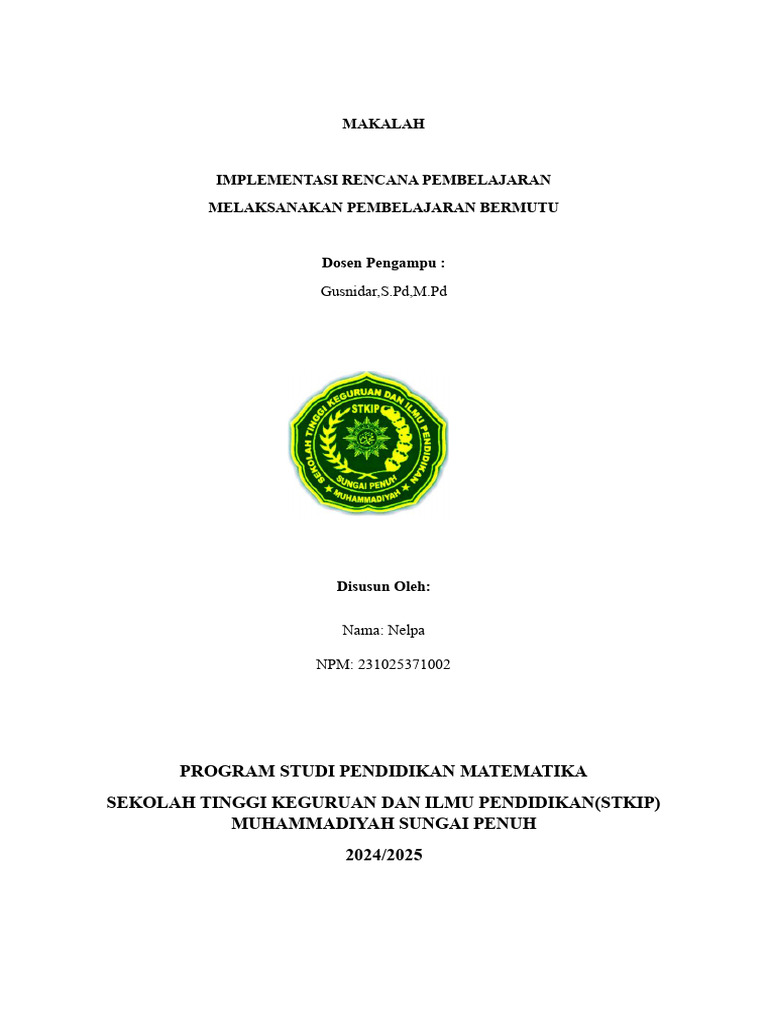 Implementasi Rencana Pembelajaran | PDF