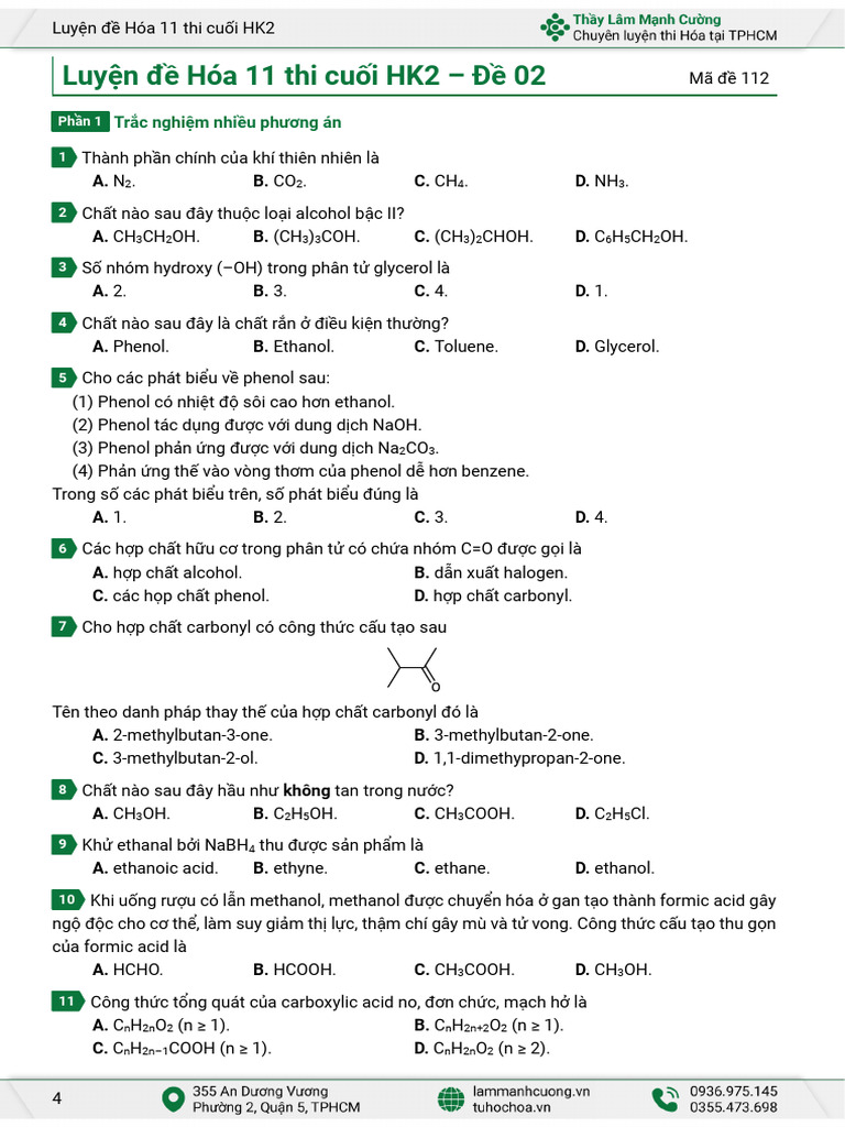 Đề ôn thi cuối HK2 - Hóa 11 | PDF