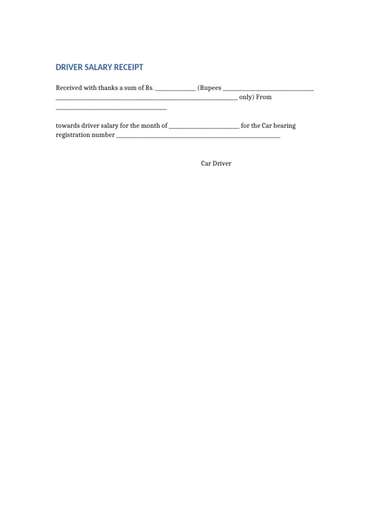 Driver Salary Receipt Blank | PDF