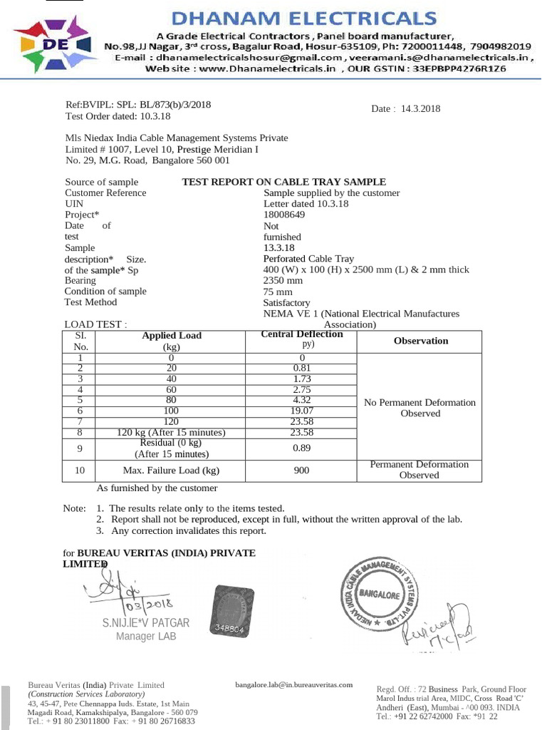 Load Test Report-Cable Tray Type 1 | PDF