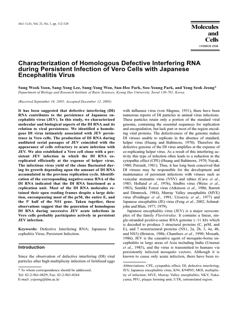 Characterization of Homologous Defective Interfering RNA During Persistent Infection of Vero ...