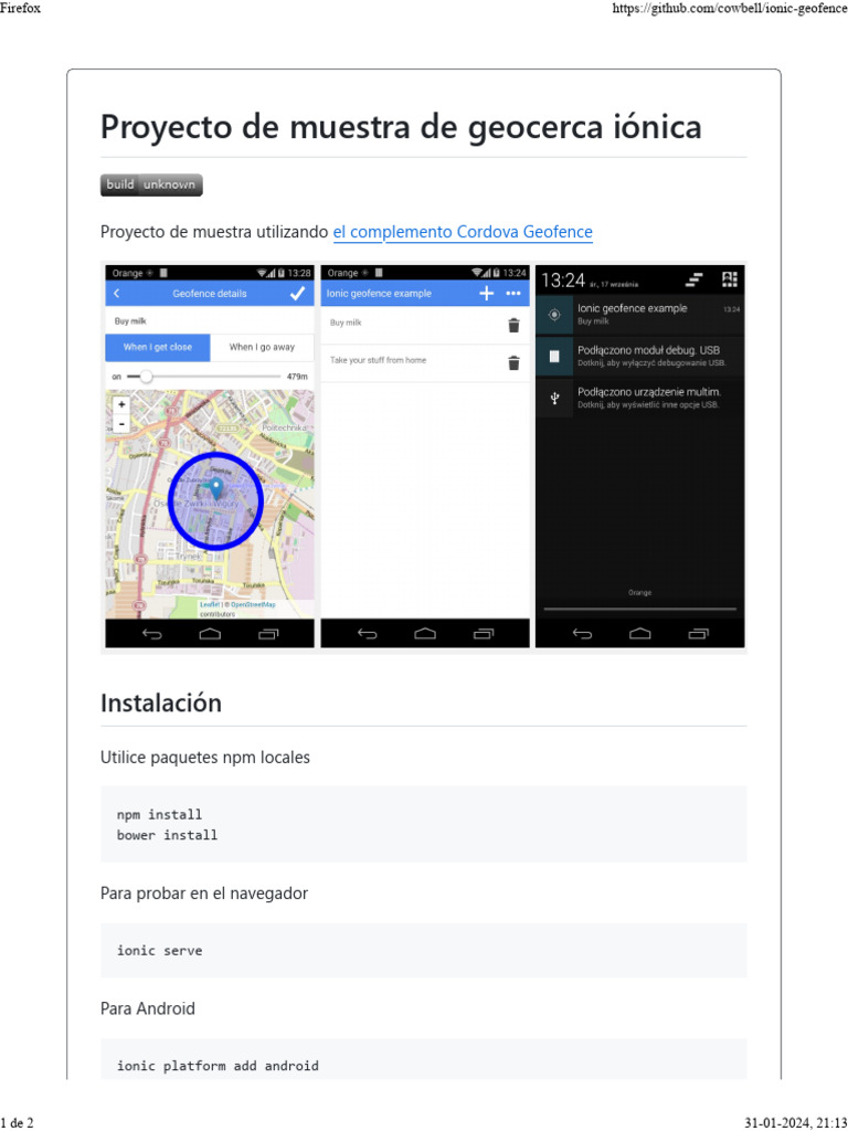 GitHub - Cowbell - Ionic-Gefence Ejemplo de Aplicación de Geocerca Con Ionic | PDF