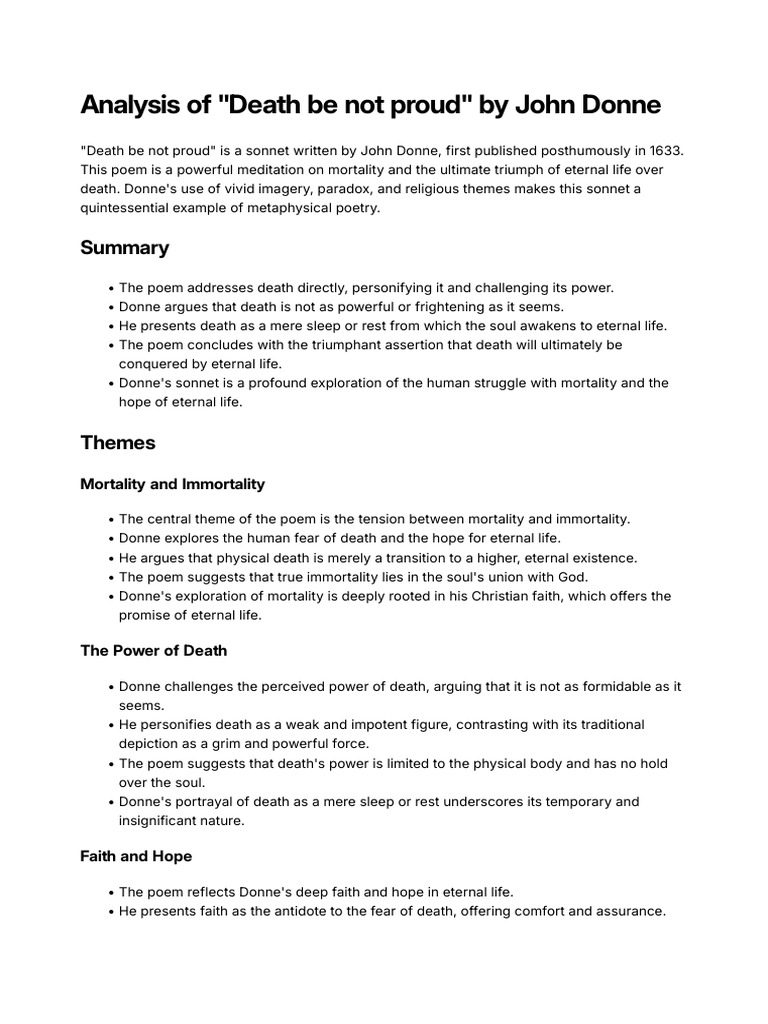 Analysis of 'Death Be Not Proud' by John Donne | PDF | Immortality | Death