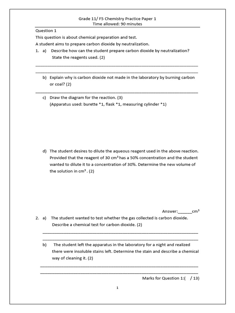 Chemistry Practice Paper | PDF | Chemical Elements | Chlorine