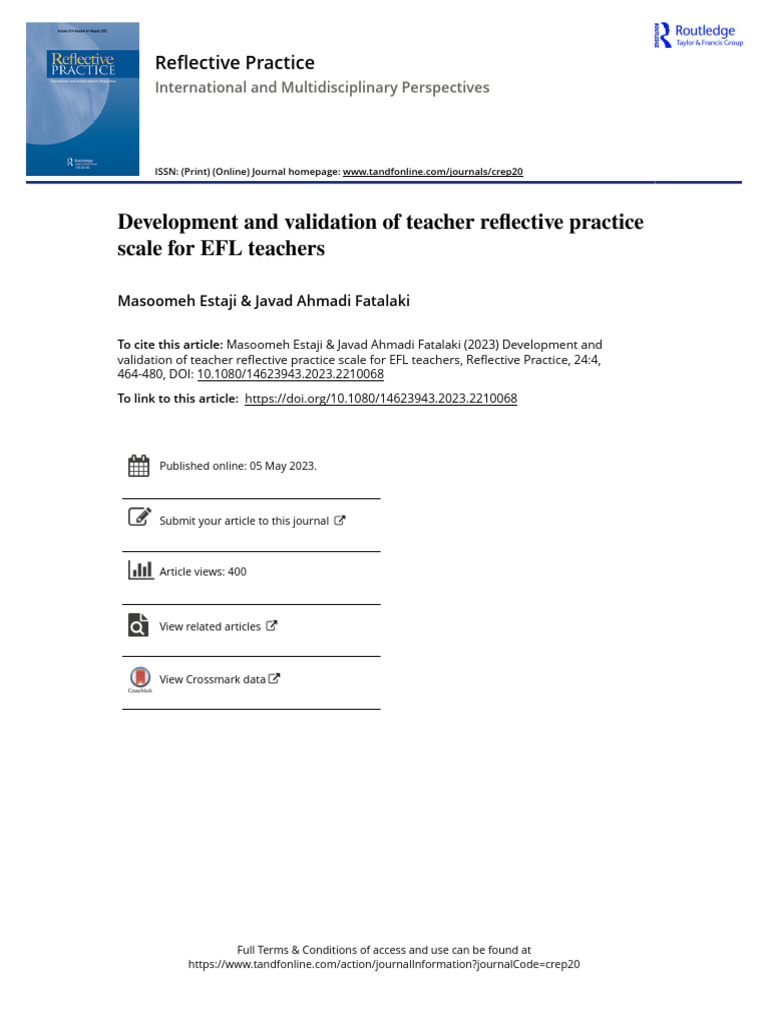 Development and Validation of Teacher Reflective Practice Scale | PDF | Factor Analysis | Cognition