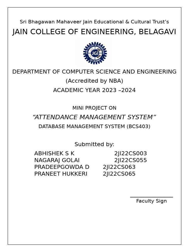 DBMS Mini Project Cover Page | PDF