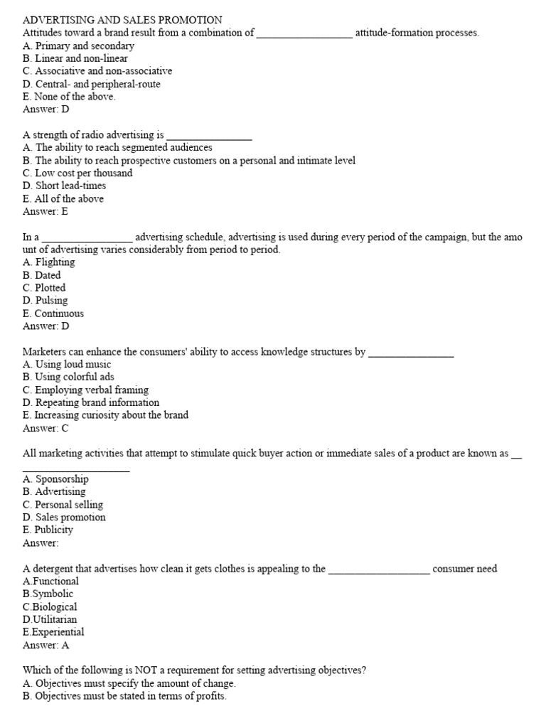 1iii Yr 18bcu27 Advertising and Sales Promotion MCQ | PDF | Marketing ...